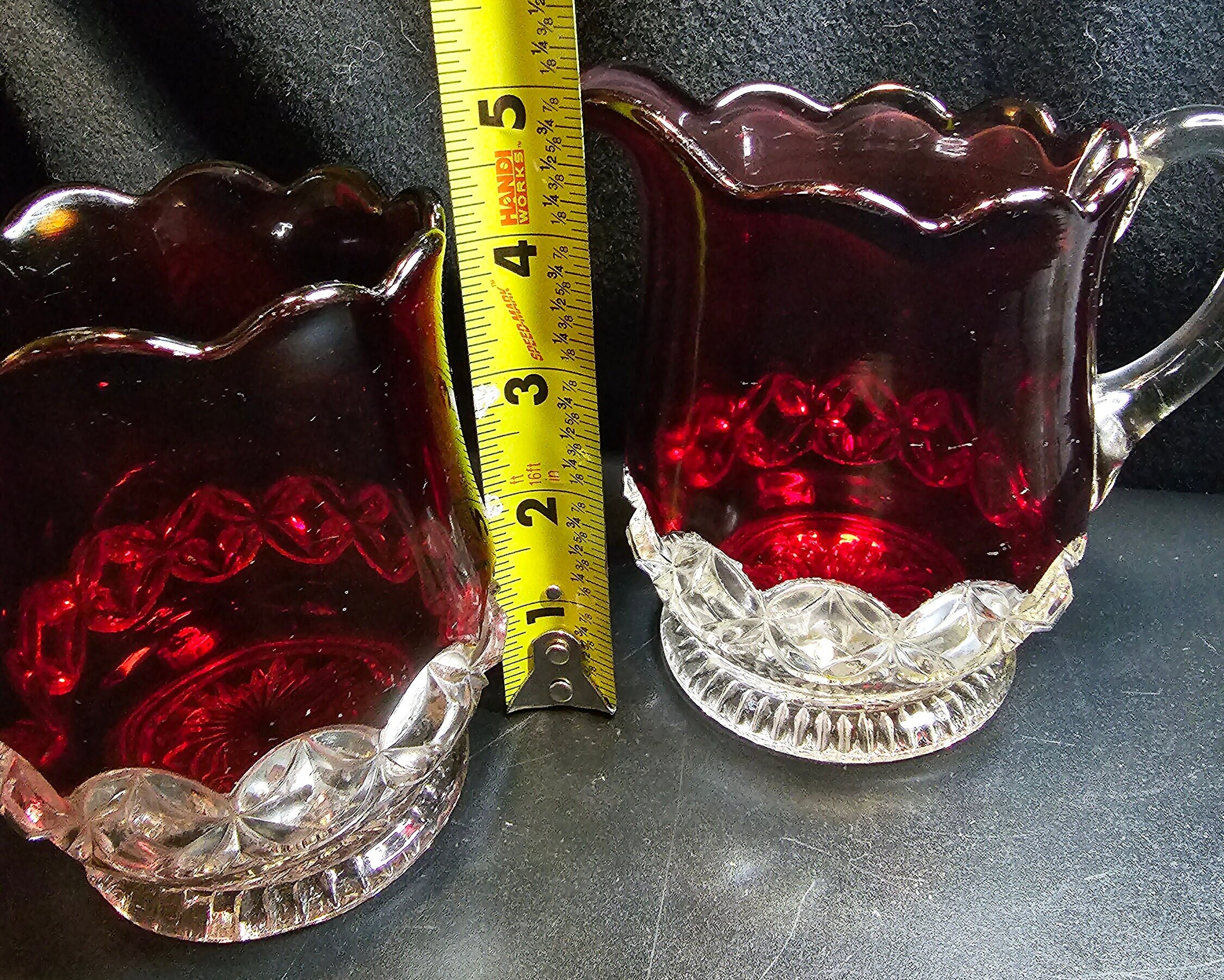 Antique EAPG Ruby Flash Creamer and Sugar Ruby Red and Clear 5 Inches Tall Cranberry - Etsy
