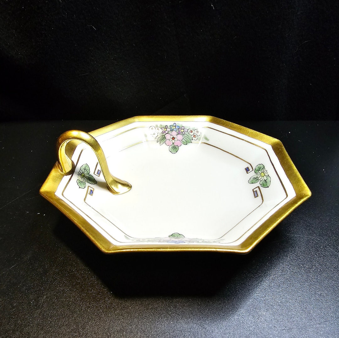 Antique Pickard Handled Lemon or Candy Dish | Pickard China | Gold Leaf ...
