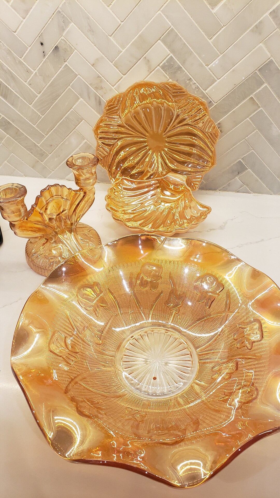 4 Pc Lot Fire King Peach Lusterware & Iris Iridescent Carnival Glass by ...