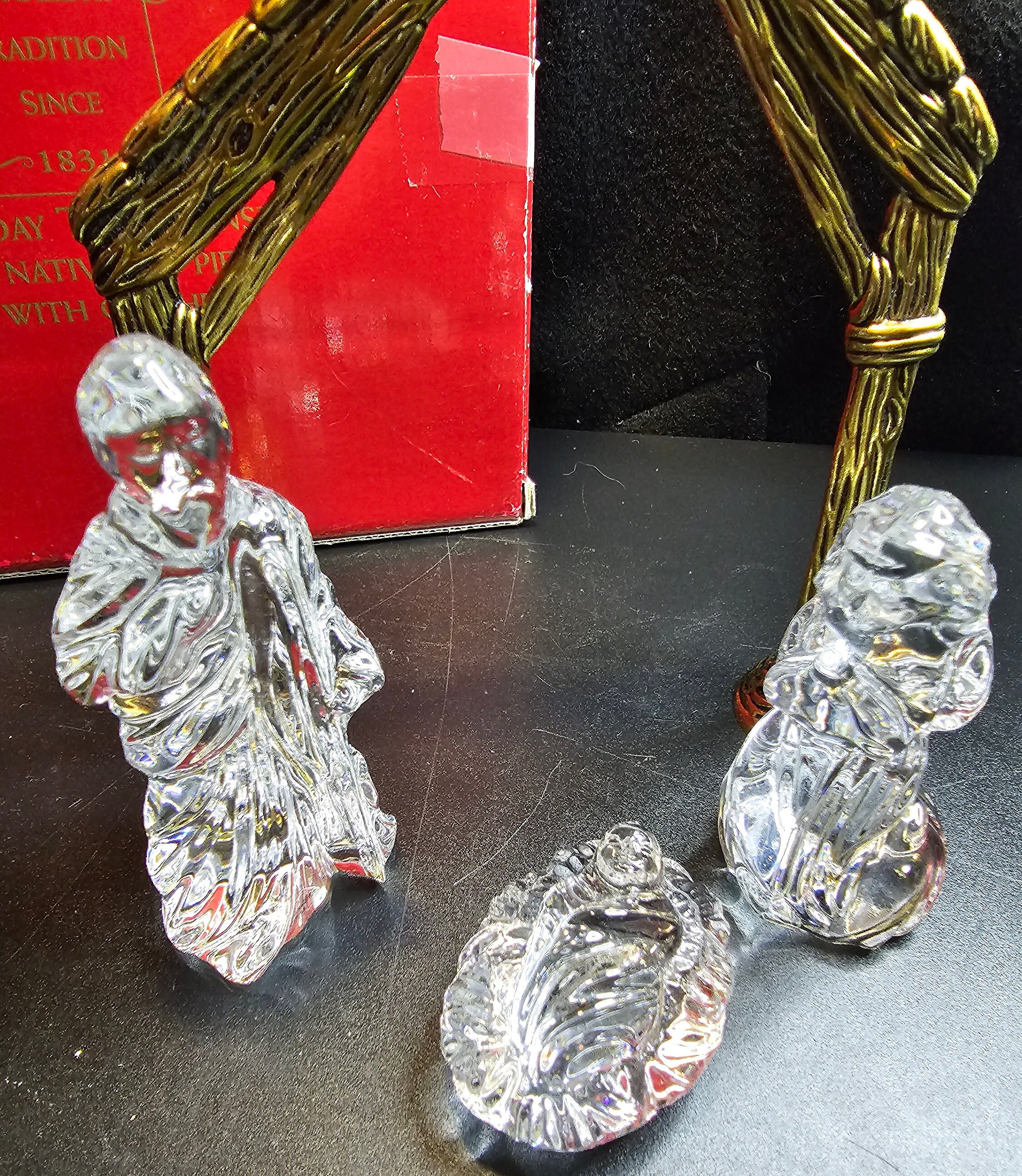 Gorham Lead Crystal Nativity Scene With Box 4 Pieces Brass Stable Arch ...