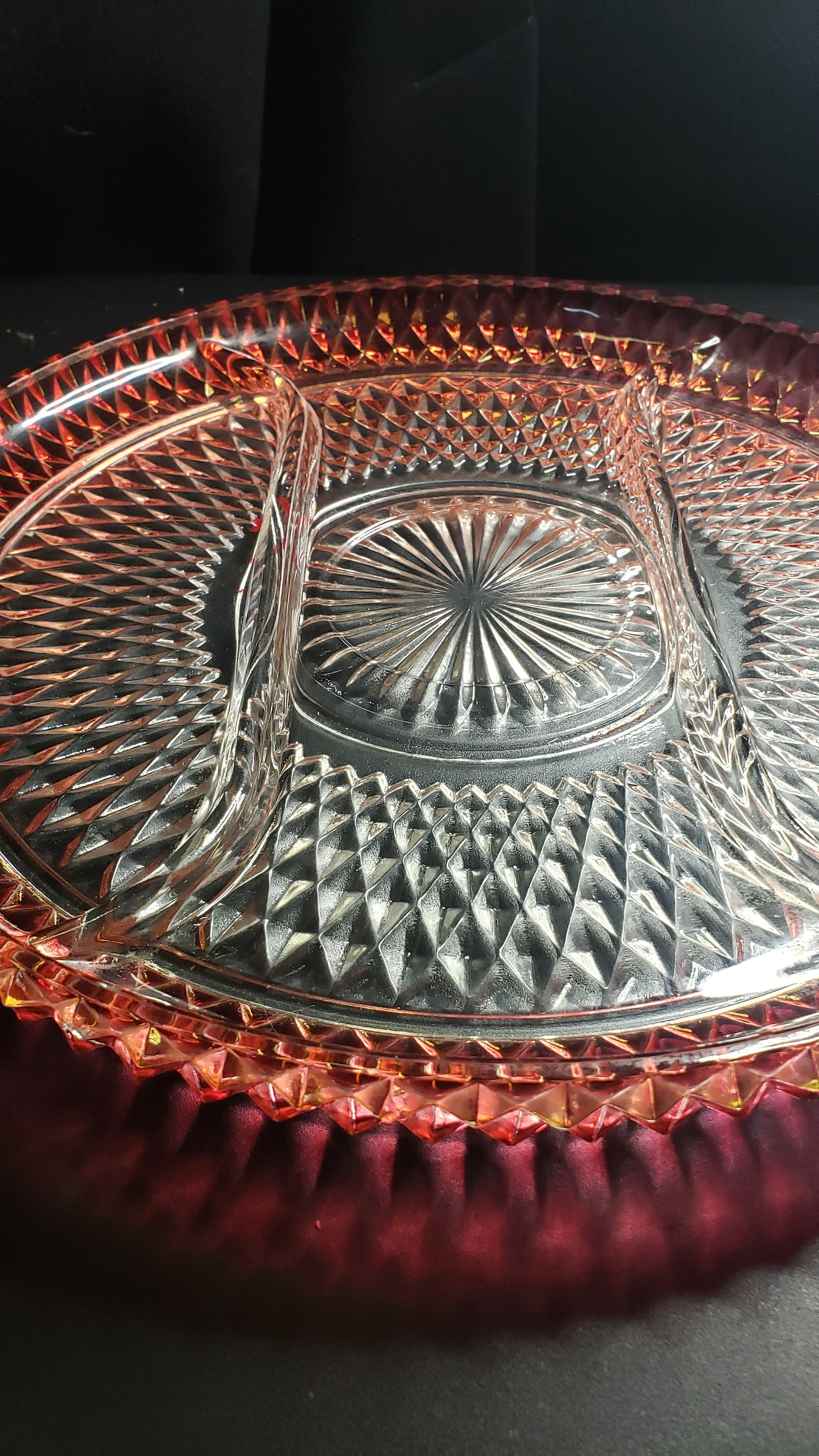 Vintage Indiana Glass Circular Diamond Point Divided Ruby Flash Plate ...