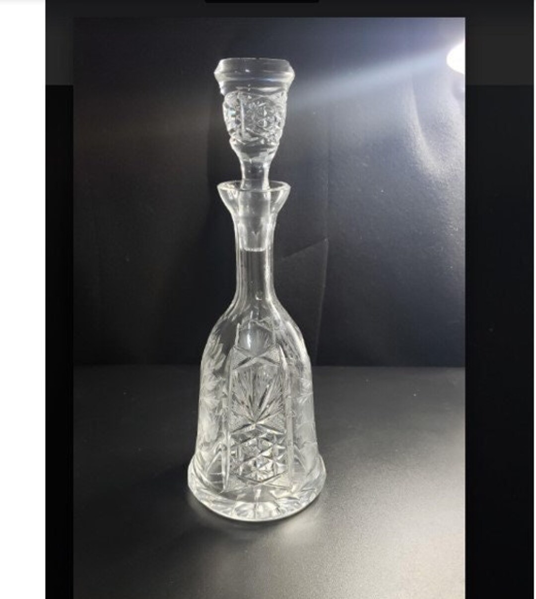 Heavy Cut Glass Bell Shaped Vintage Decanter - Heavy Etching Floral ...