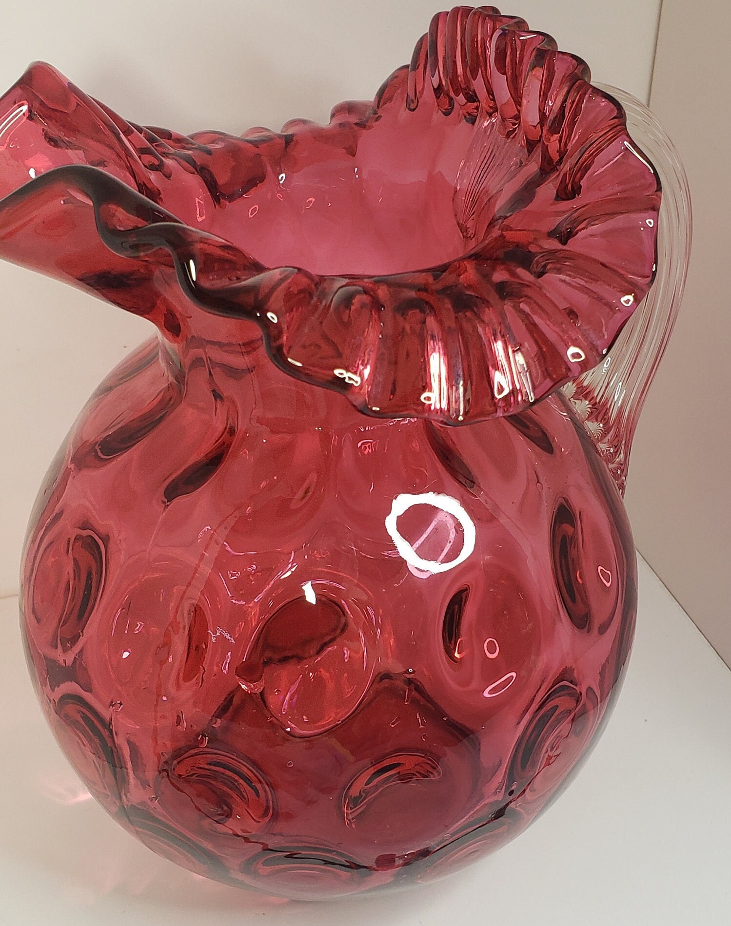 Vintage Large Fenton Cranberry Pink Coin Dot Glass Pitcher - Etsy