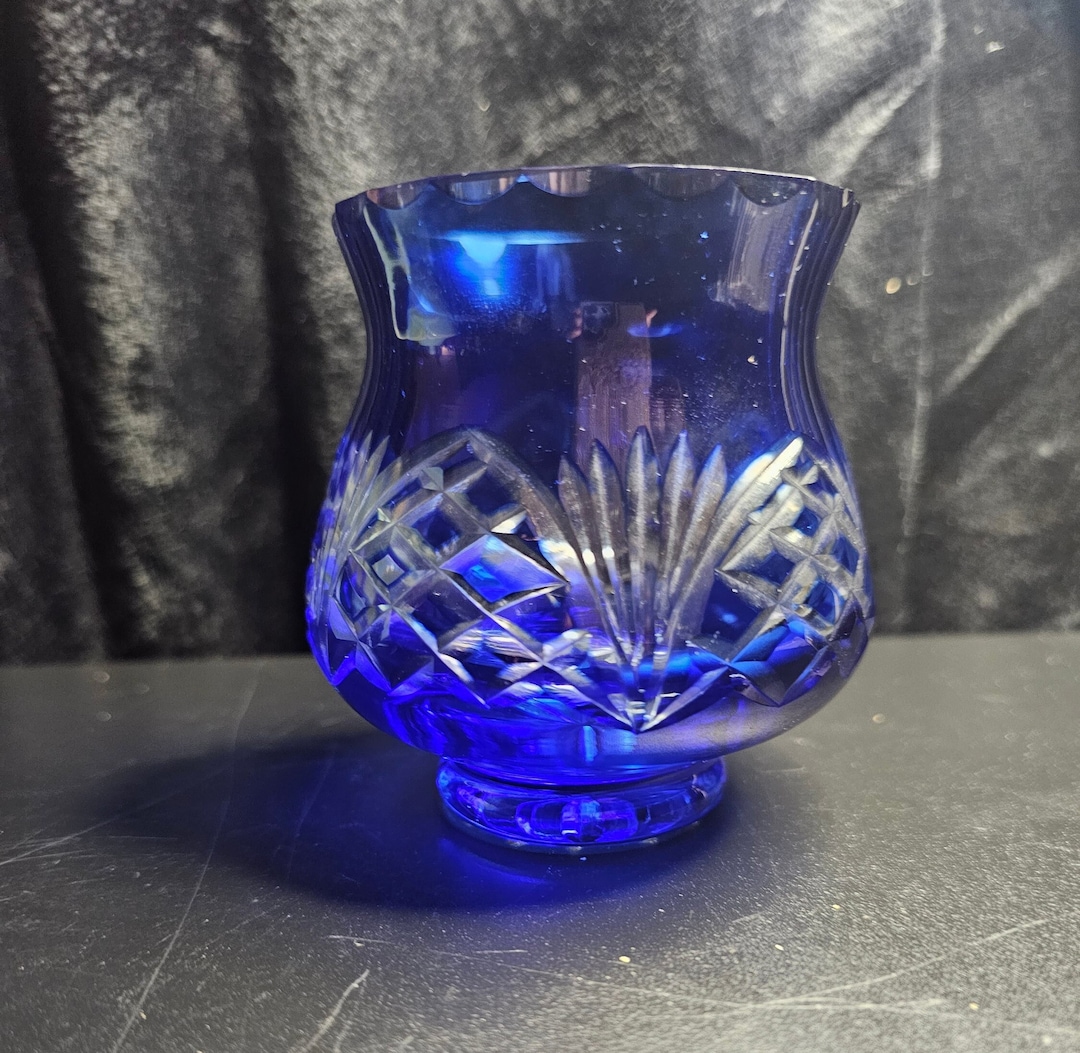 Vintage Murano Cobalt Blue Cut to Clear Crystal Small Vase Votive ...