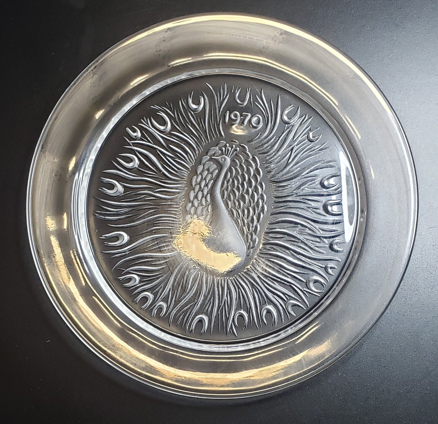 1970 Lalique PEACOCK Plate Signed Vintage Marie Claude Paon Peacock ...