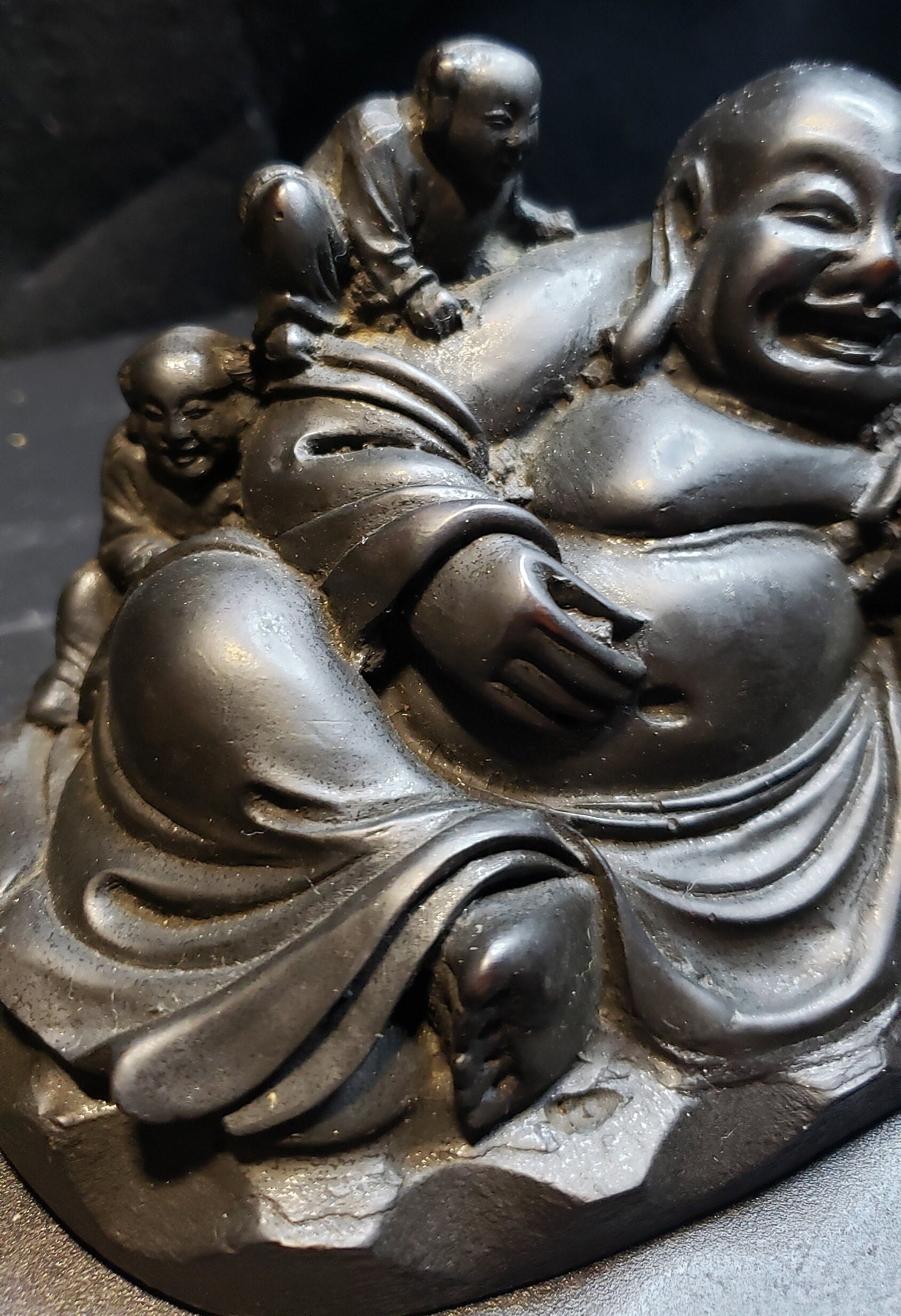 Vintage Chinese Black Ebony Resin Figurine Laughing Buddha - Etsy