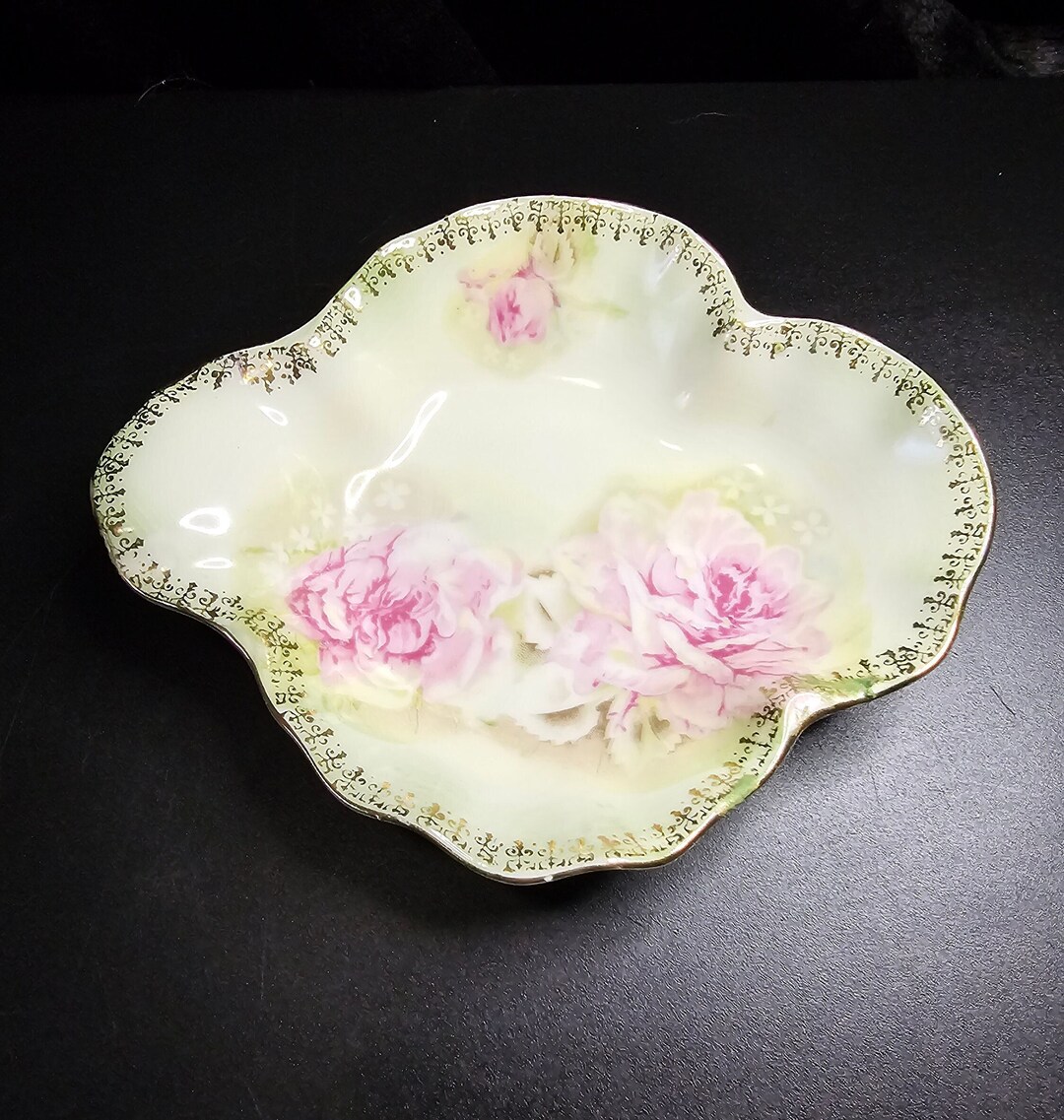 Vintage Rare Misty Rose Lefton Trinket Dish | Pink Roses | Gold Trim ...