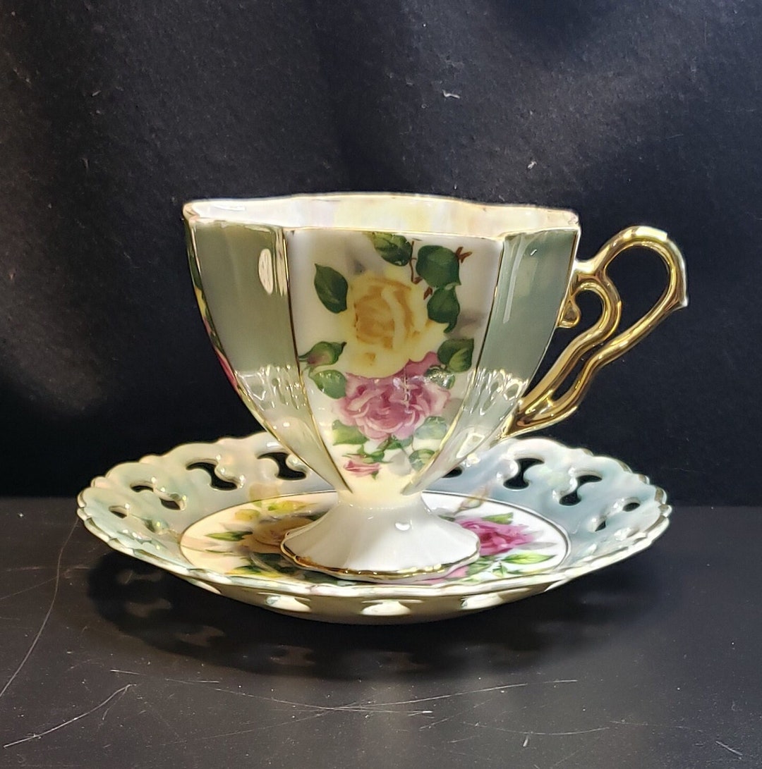 RARE Vintage Relco Rose Series | Hand Painted | Lattice Cutout Saucer ...
