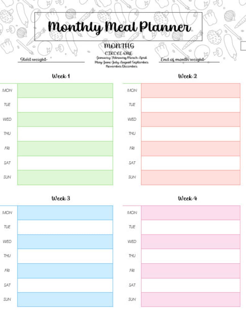 Printable Monthly Meal Planner - Etsy