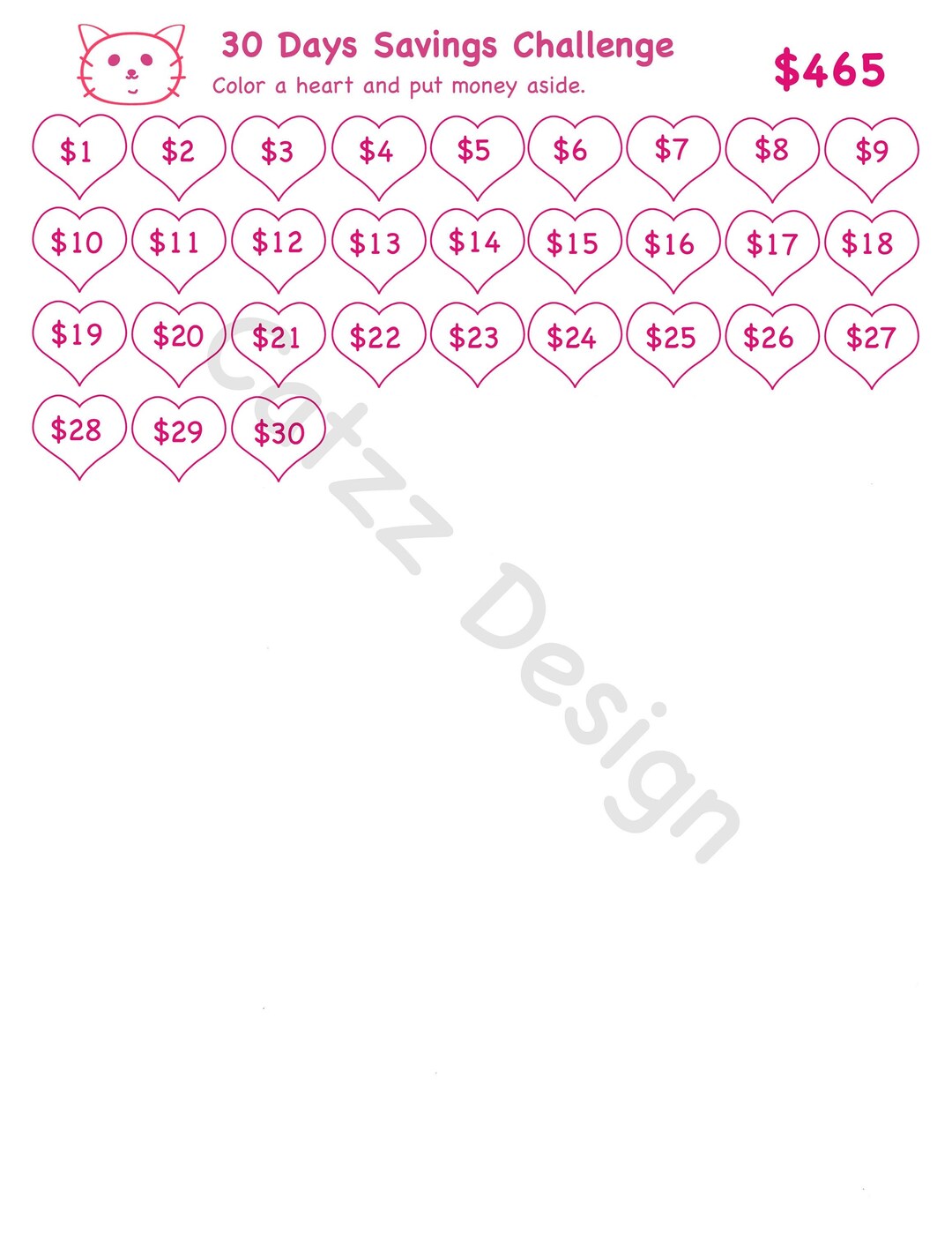 465 Money Saving Challenge in 30 Days, 465 Savings Tracker, 30 Days ...