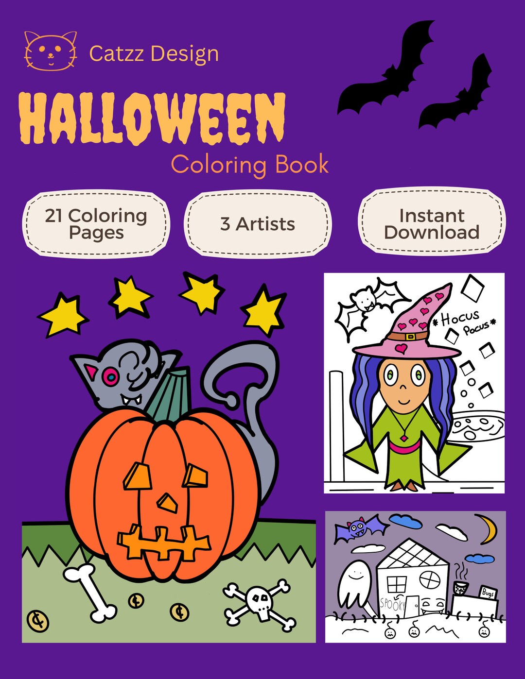 Halloween Coloring Pages, Cute Halloween Activity, Non Scary Halloween ...