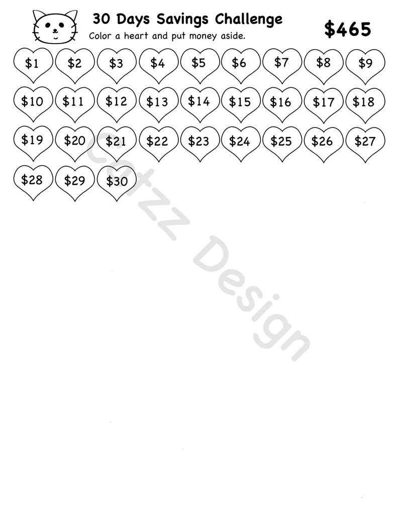 465 Money Saving Challenge in 30 Days, 465 Savings Tracker, 30 Days ...