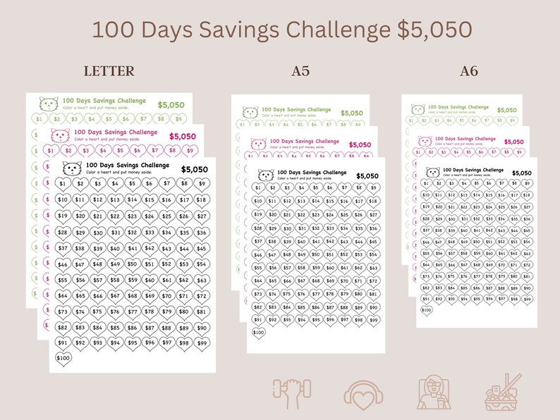 5050 Money Saving Challenge in 100 Days, Savings Challenge Printable ...