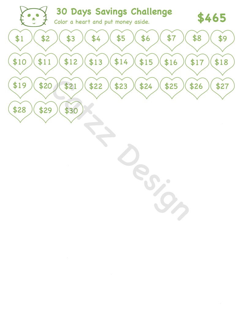 465 Money Saving Challenge in 30 Days, 465 Savings Tracker, 30 Days ...