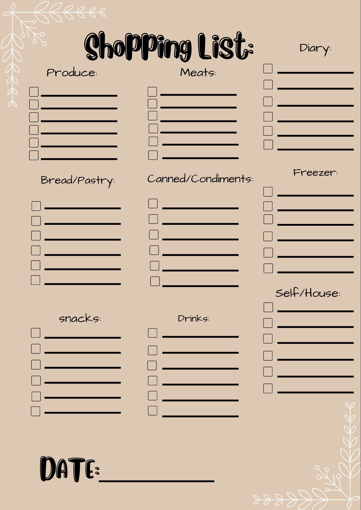 Shopping List PDF - Etsy