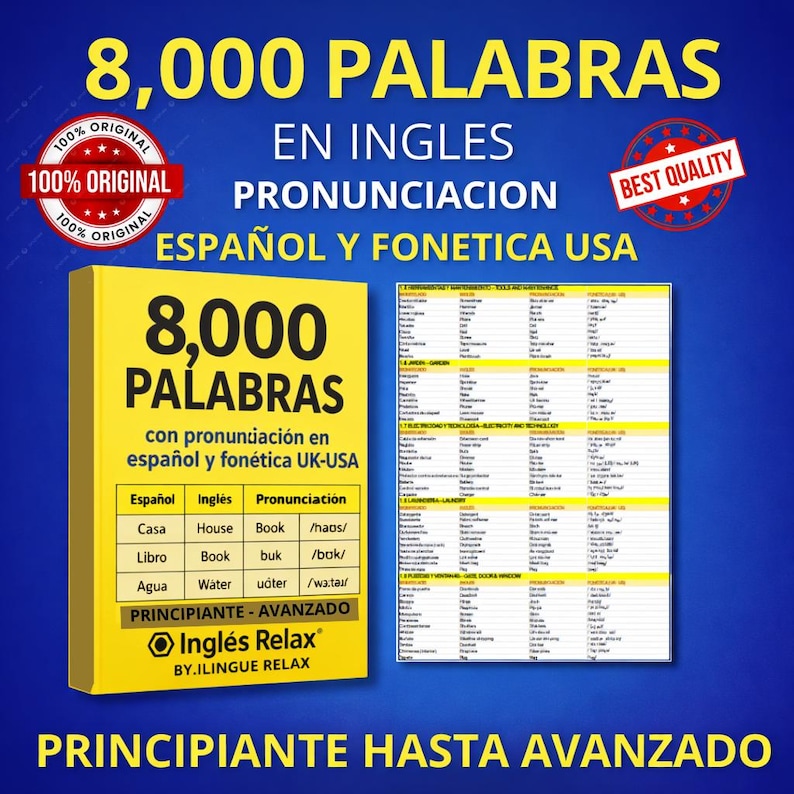 8,000 Palabras en Ingles con Pronunciacion Hispano Hablantes y Fonetica ...