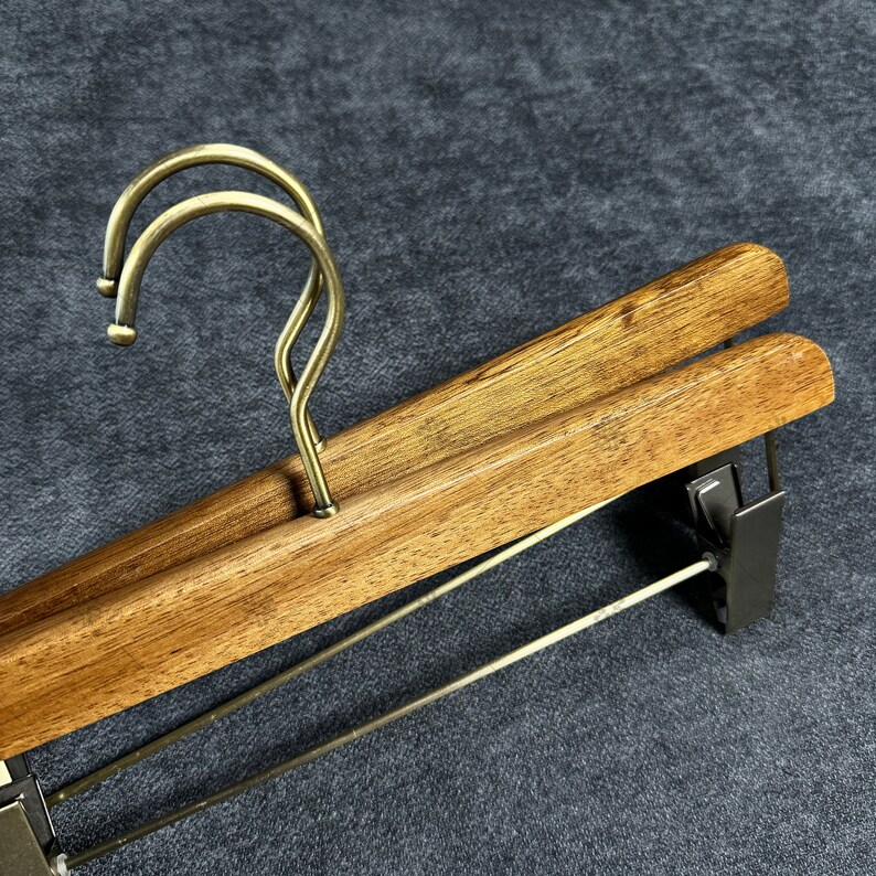 Wood Pants Hangers With Swivel Hook & Adjustable Metal Clips, Trouser ...