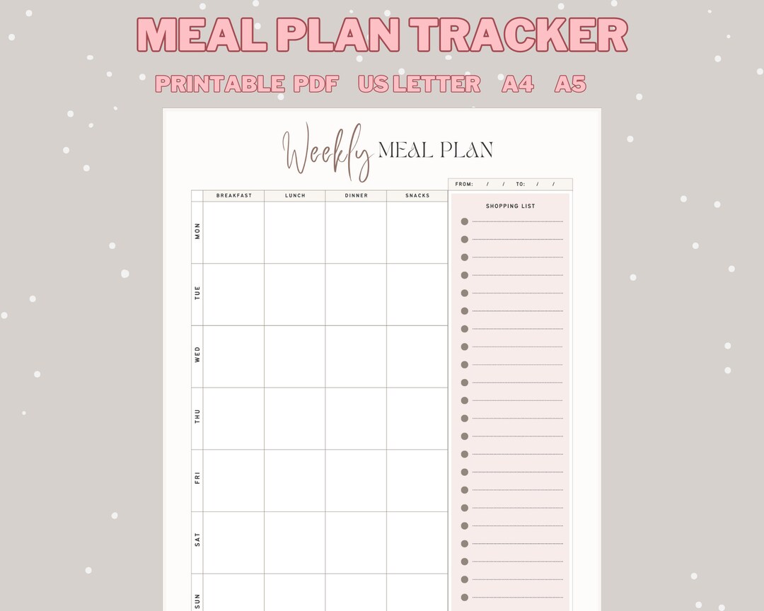 Printable Meal Plan Tracker Meal Planner Weekly Food - Etsy Canada