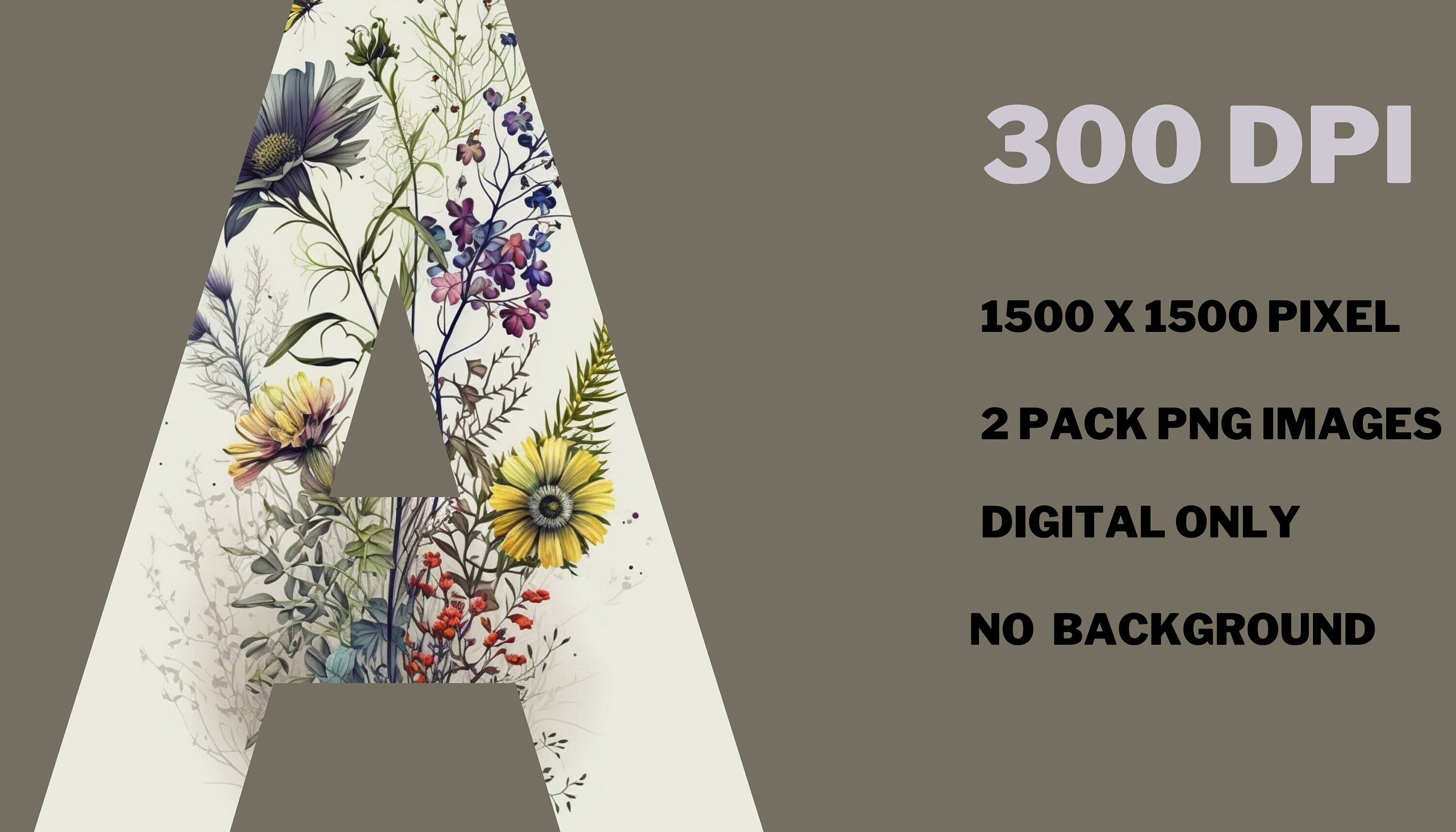 Alphabet Boho Floral Png, 26 Floral Letters Clipart, 2 Sets Digital ...