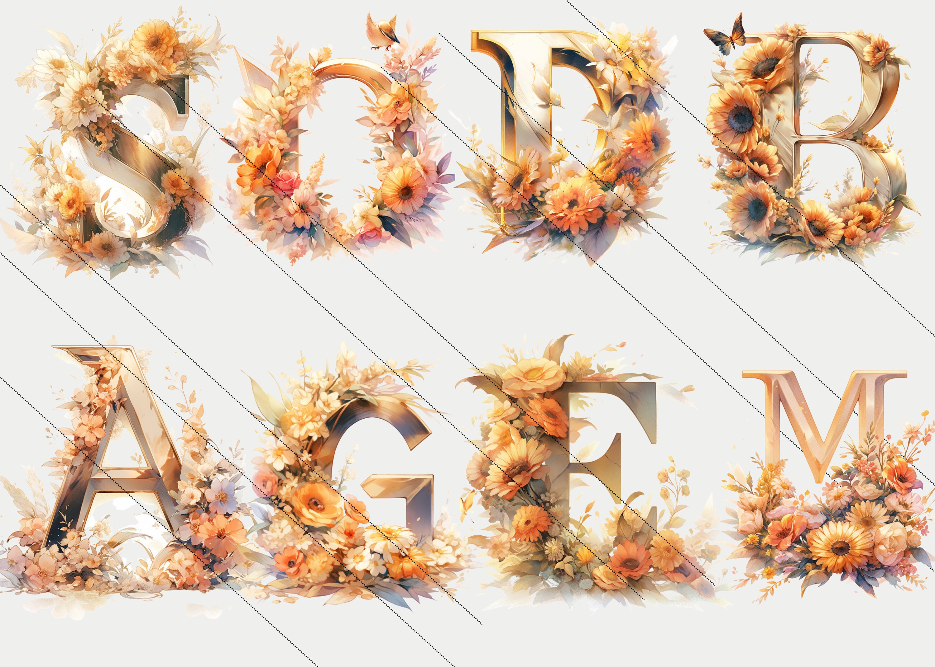 Alphabet Watercolor Png 26 Floral Letters Clipart Digital - Etsy