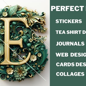 Gold Metallic Printable Alphabet Letter E Commercial Use Fonts Monogram ...