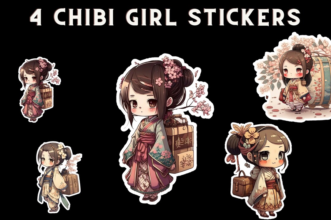 4 Japanese Chibi Cute Girl Vinyl Sticker ALL Cute Cartoon for Laptops ...
