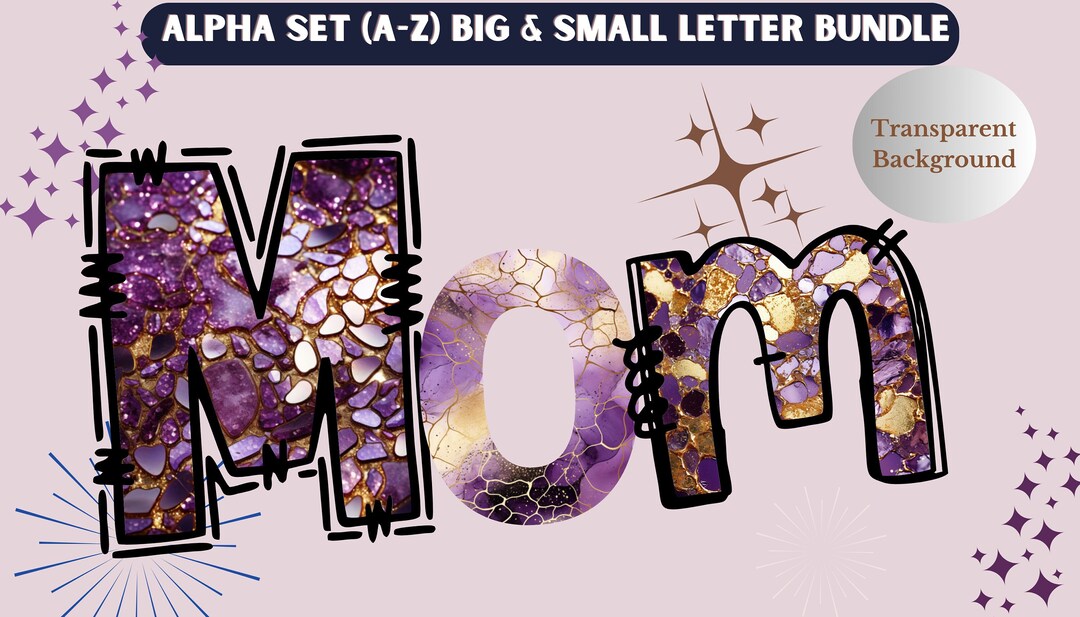 Hot Purple Glitter Watercolor PNG Letters, Doodle Sublimation Alphabet ...