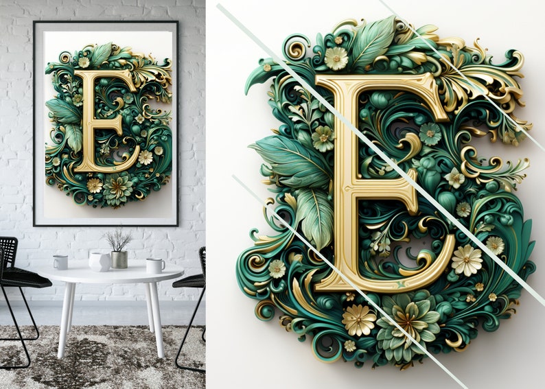 Gold Metallic Printable Alphabet Letter E Commercial Use Fonts Monogram ...