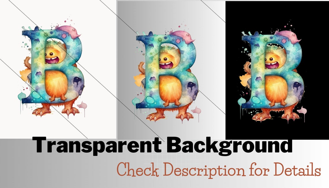 Alphabet Monster Watercolor Png, 26 Letters Clipart, Digital Print ...