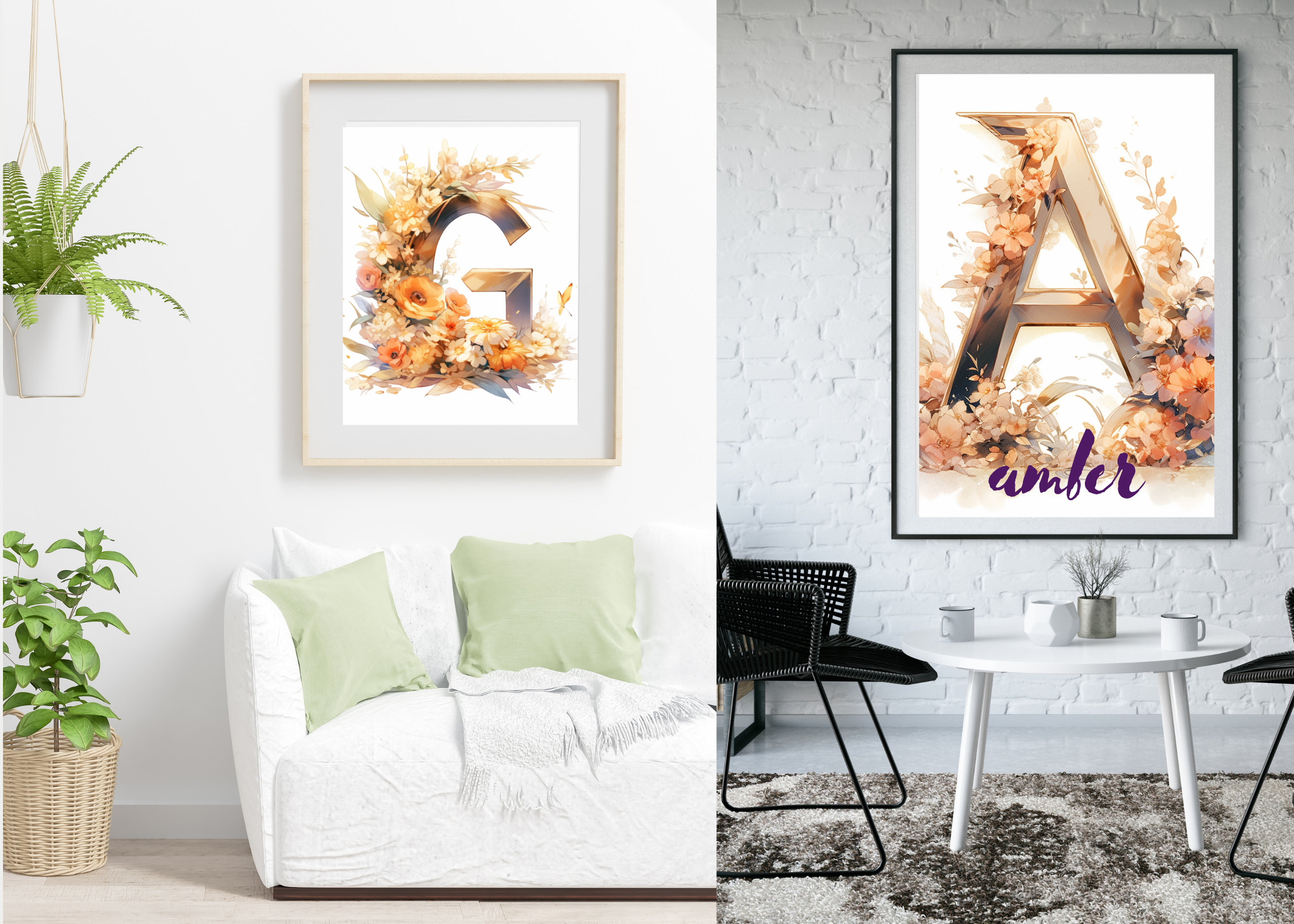 Alphabet Watercolor Png 26 Floral Letters Clipart Digital - Etsy