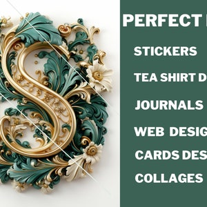 Gold Metallic Printable Alphabet Letter S Commercial Use Fonts Monogram ...