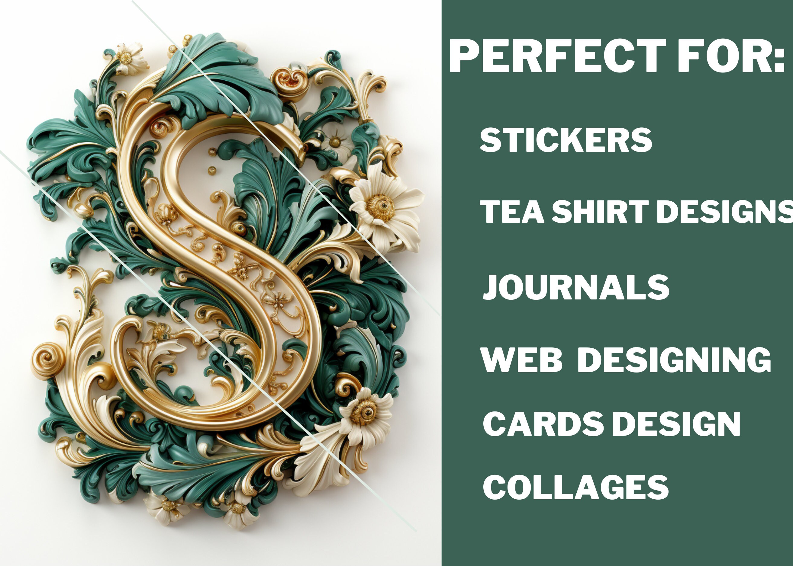 Gold Metallic Printable Alphabet Letter S Commercial Use Fonts Monogram ...