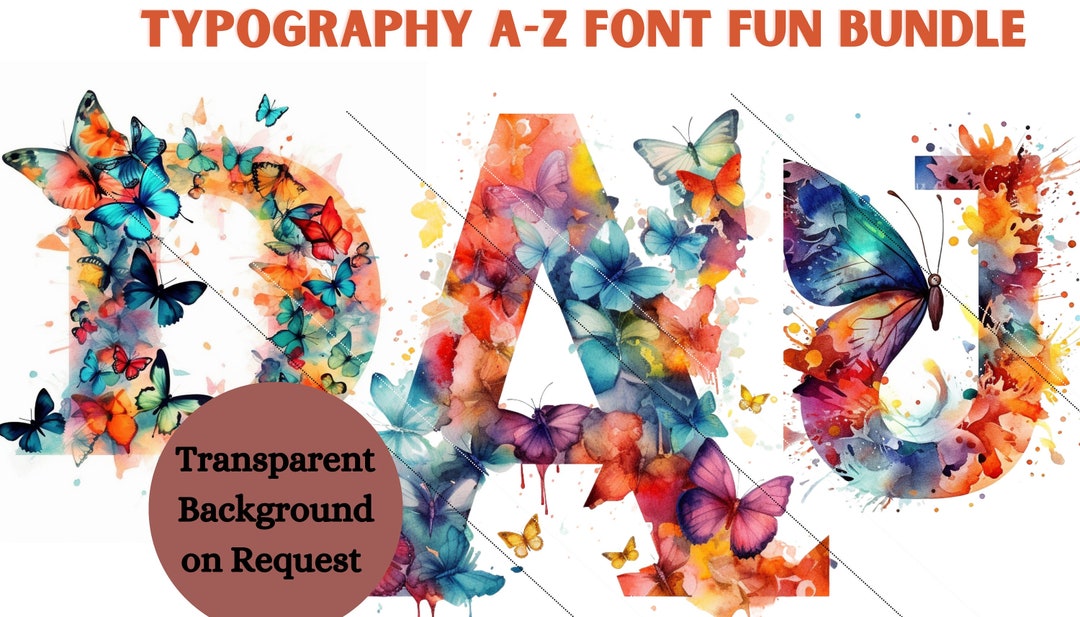 Alpha Butterfly Rainbow Png, 26 Floral Letters Clipart, Digital Art ...