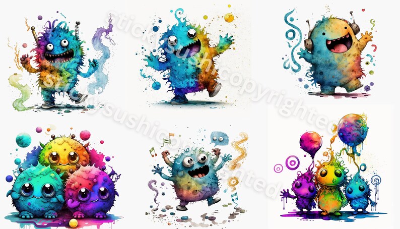 Cute Monster Watercolor Clipart Part 2 - 18 PNG - Digital Paper Craft ...