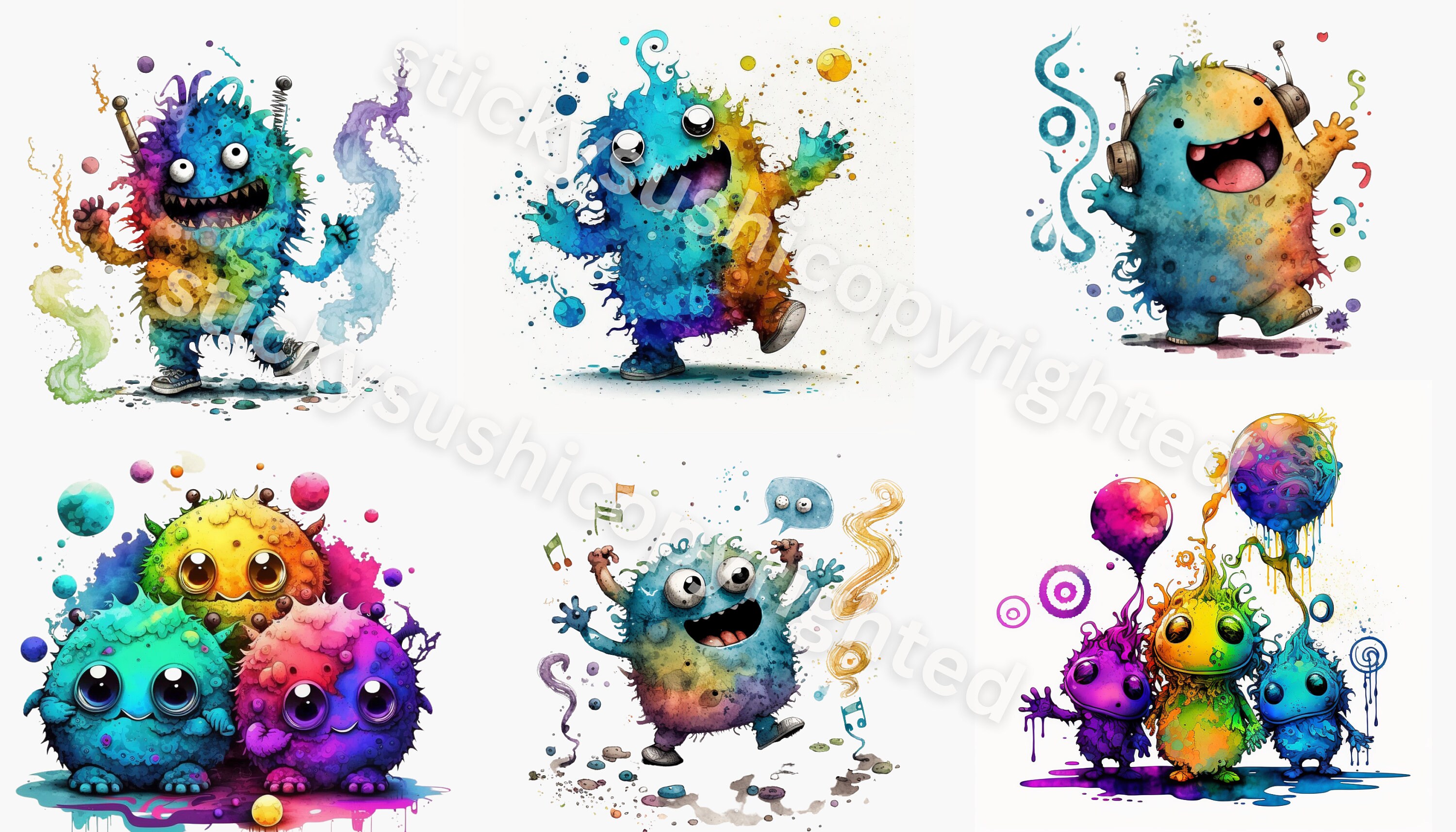Cute Monster Watercolor Clipart Part 2 - 18 PNG - Digital Paper Craft ...