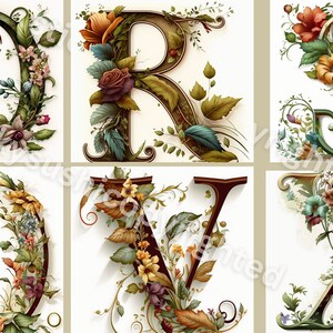 Alphabet Watercolor Png, 26 Floral Letters Clipart, Digital Print ...