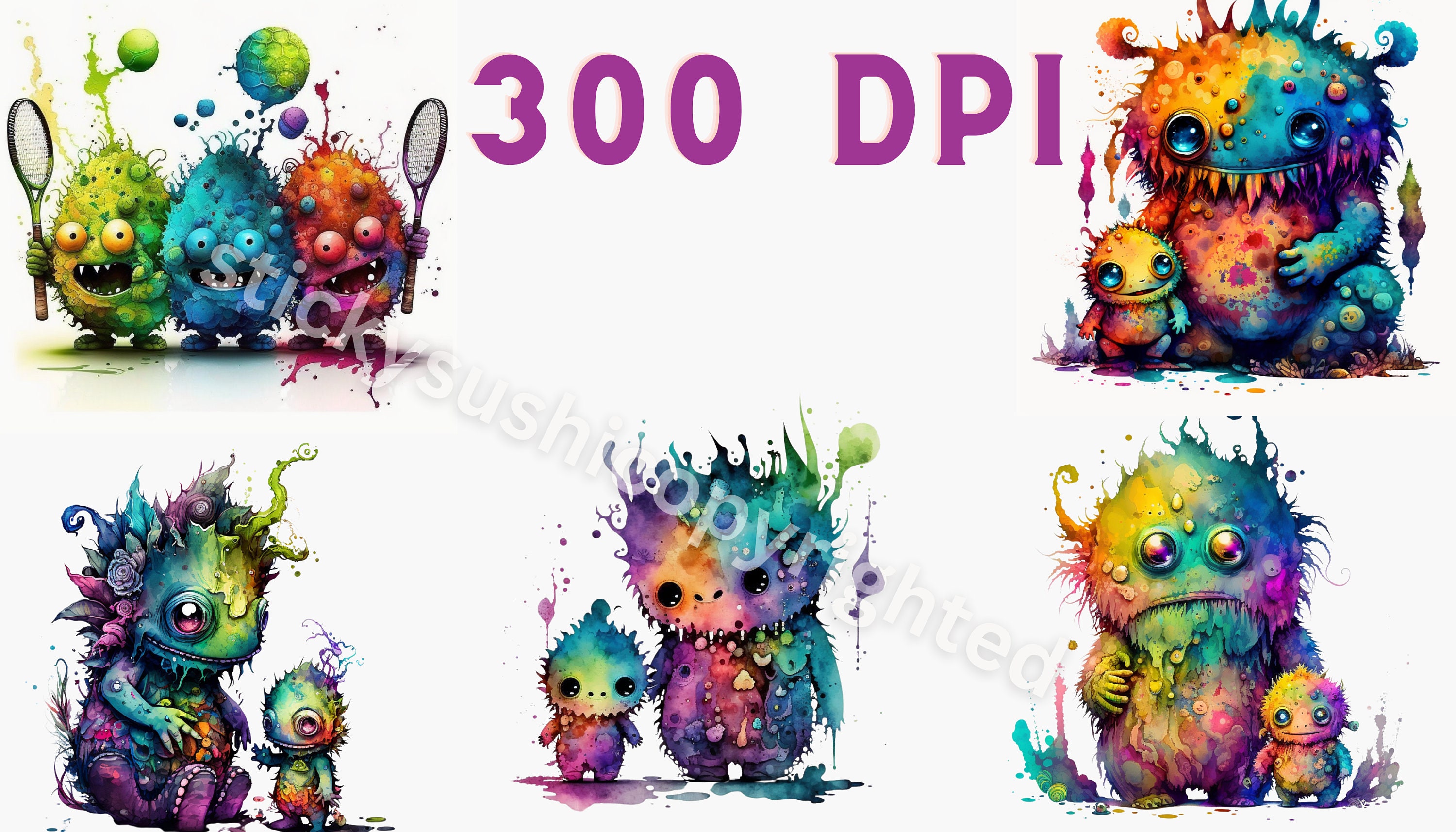 Cute Monster Watercolor Clipart Part 2 - 18 PNG - Digital Paper Craft ...