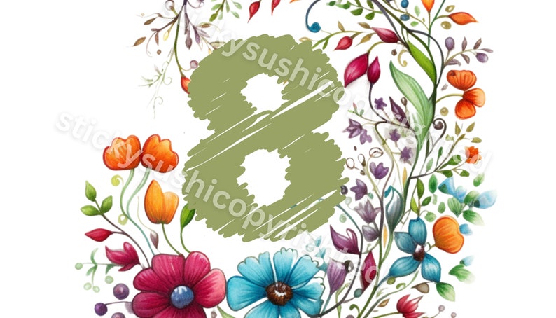 Floral Print Doodle Numbers PNG Bundle, Flowers Print, Design Hand ...