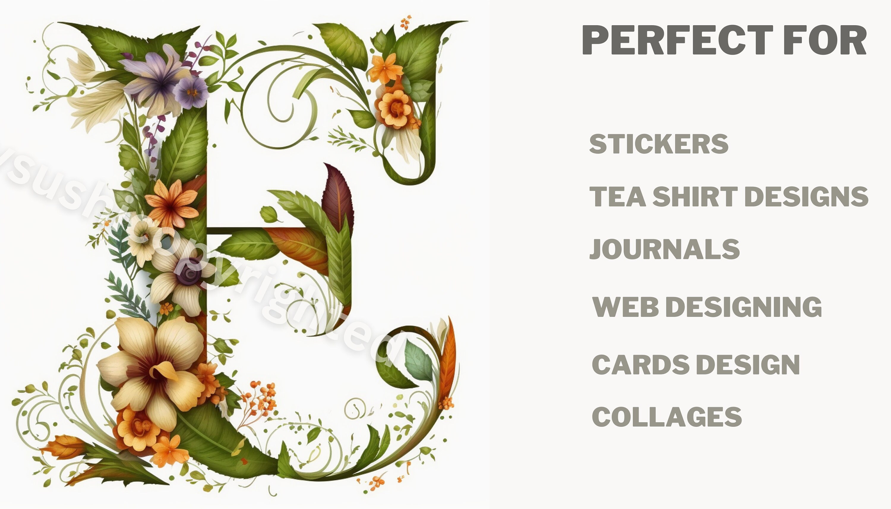 Alphabet Watercolor Png, 26 Floral Letters Clipart, Digital Print ...