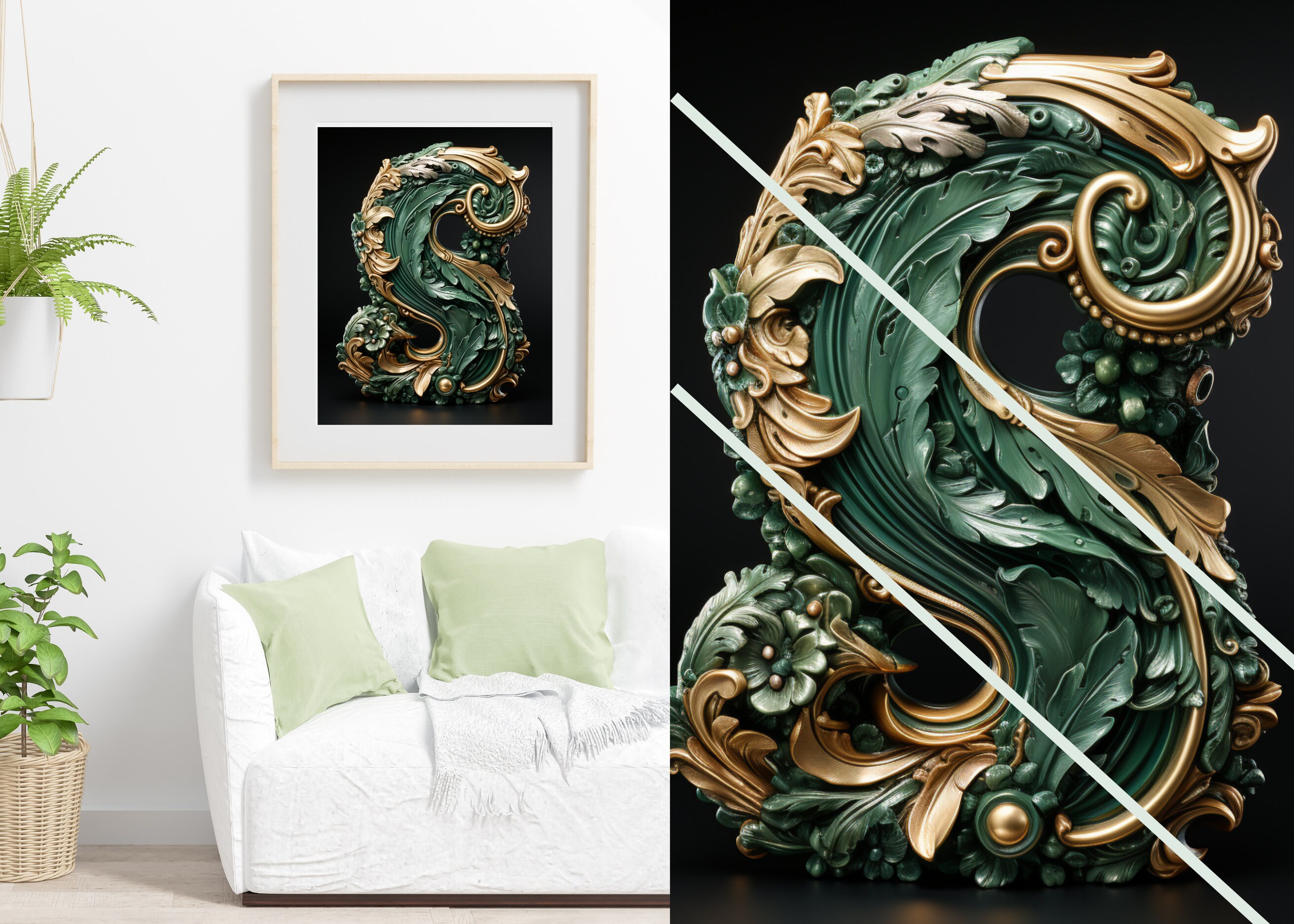 Gold Metallic Printable Alphabet Letter S Commercial Use Fonts Monogram ...