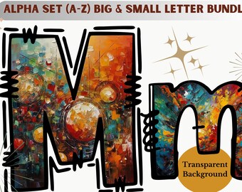 Rainbow Ink Watercolor PNG Letters, Doodle Sublimation Alphabet Bundle ...