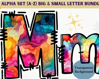 Rainbow Ink Watercolor PNG Letters, Doodle Sublimation Alphabet Bundle ...