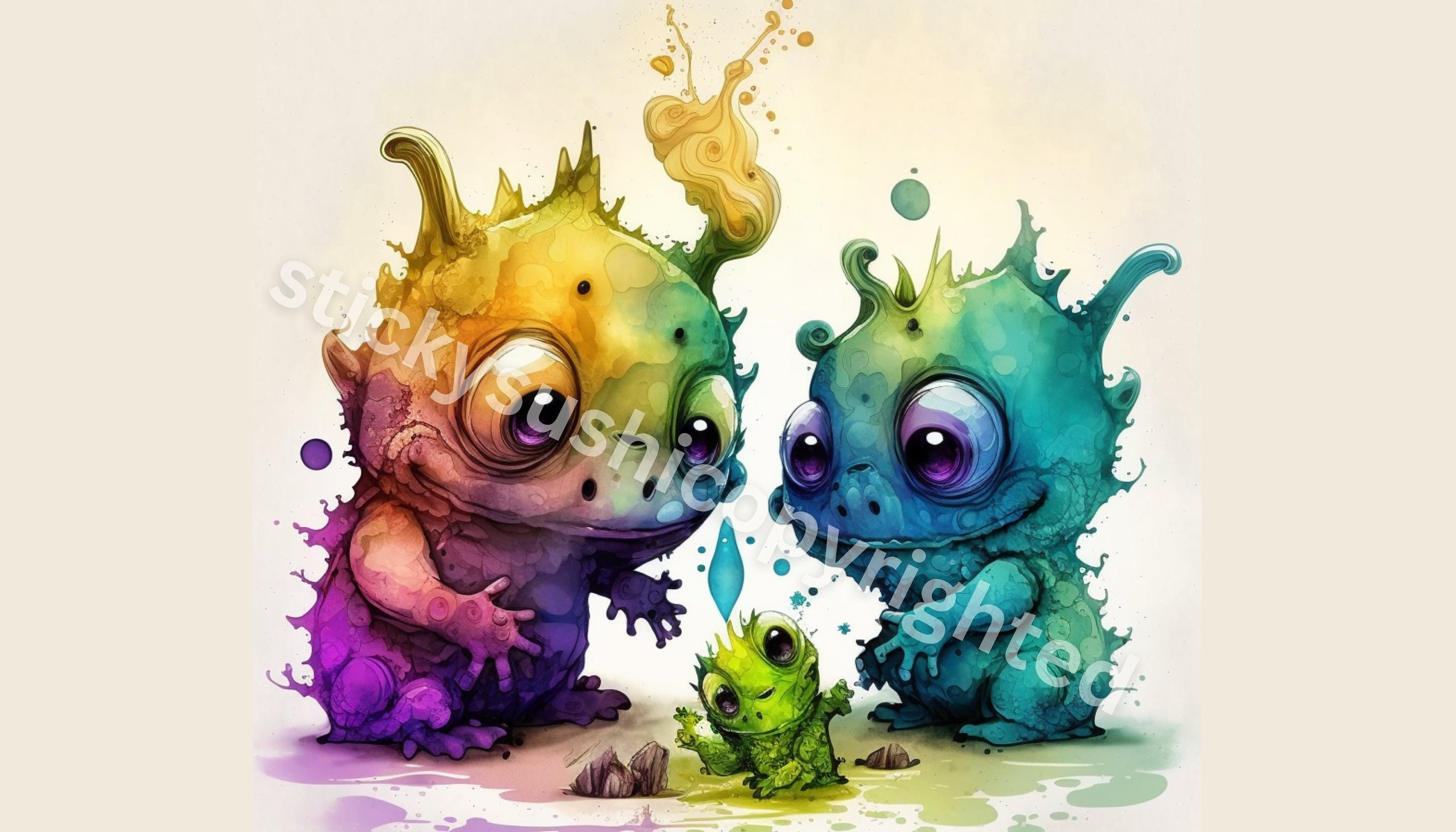 Cute Monster Watercolor Clipart Part 2 - 18 PNG - Digital Paper Craft ...
