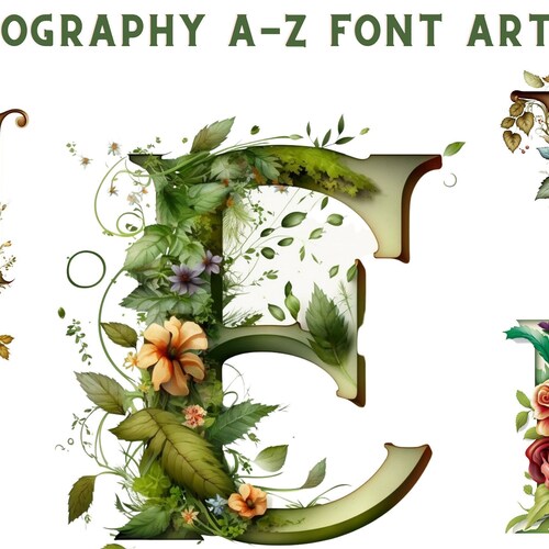 Alphabet Watercolor Png 26 Floral Letters Clipart Digital - Etsy