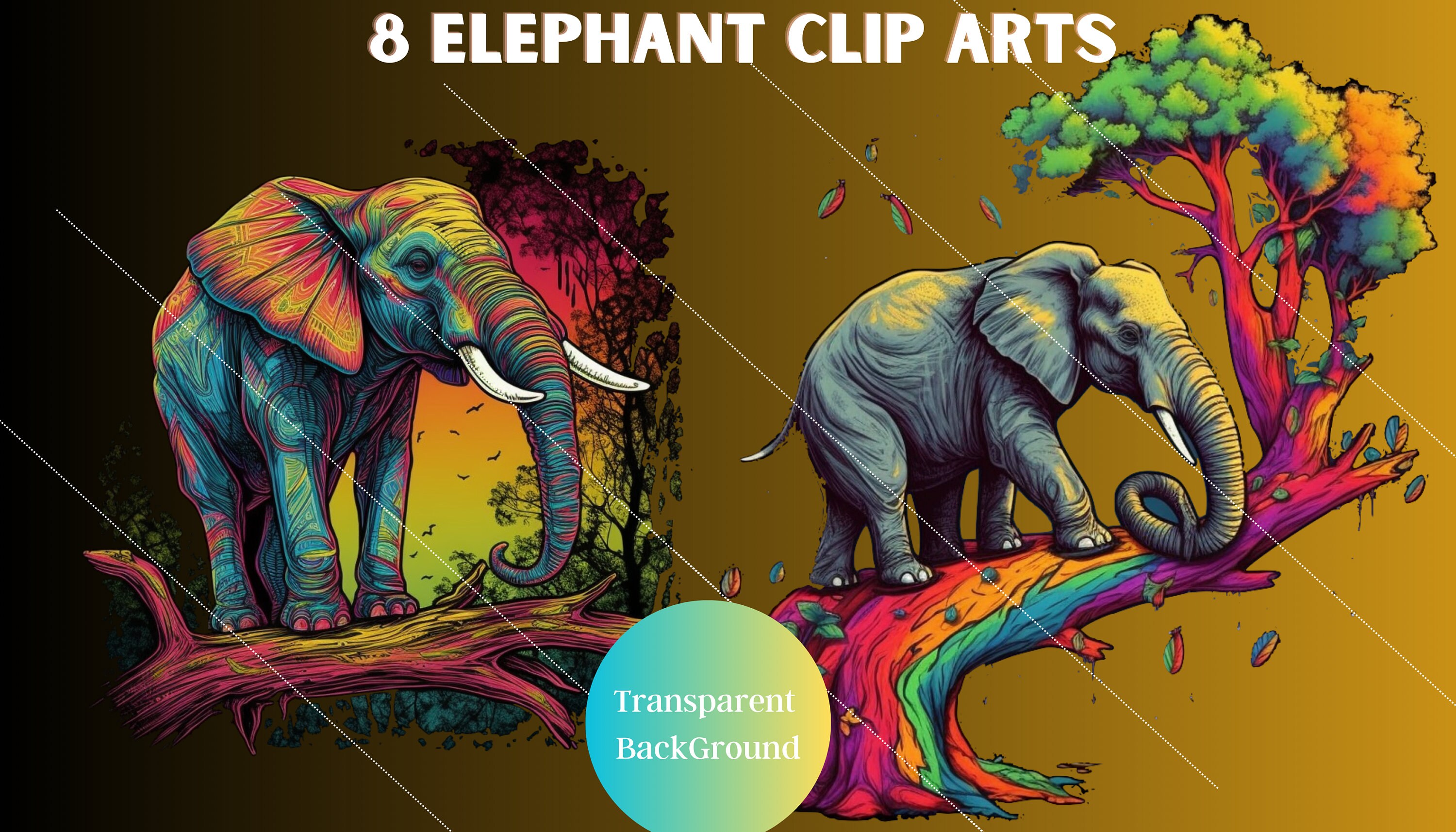 Rainbow Elephant Clipart 8 High Quality PNG Scrapbooking, Digital Paper ...