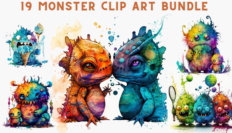 Cute Monster Watercolor Clipart Part 2 - 18 PNG - Digital Paper Craft ...
