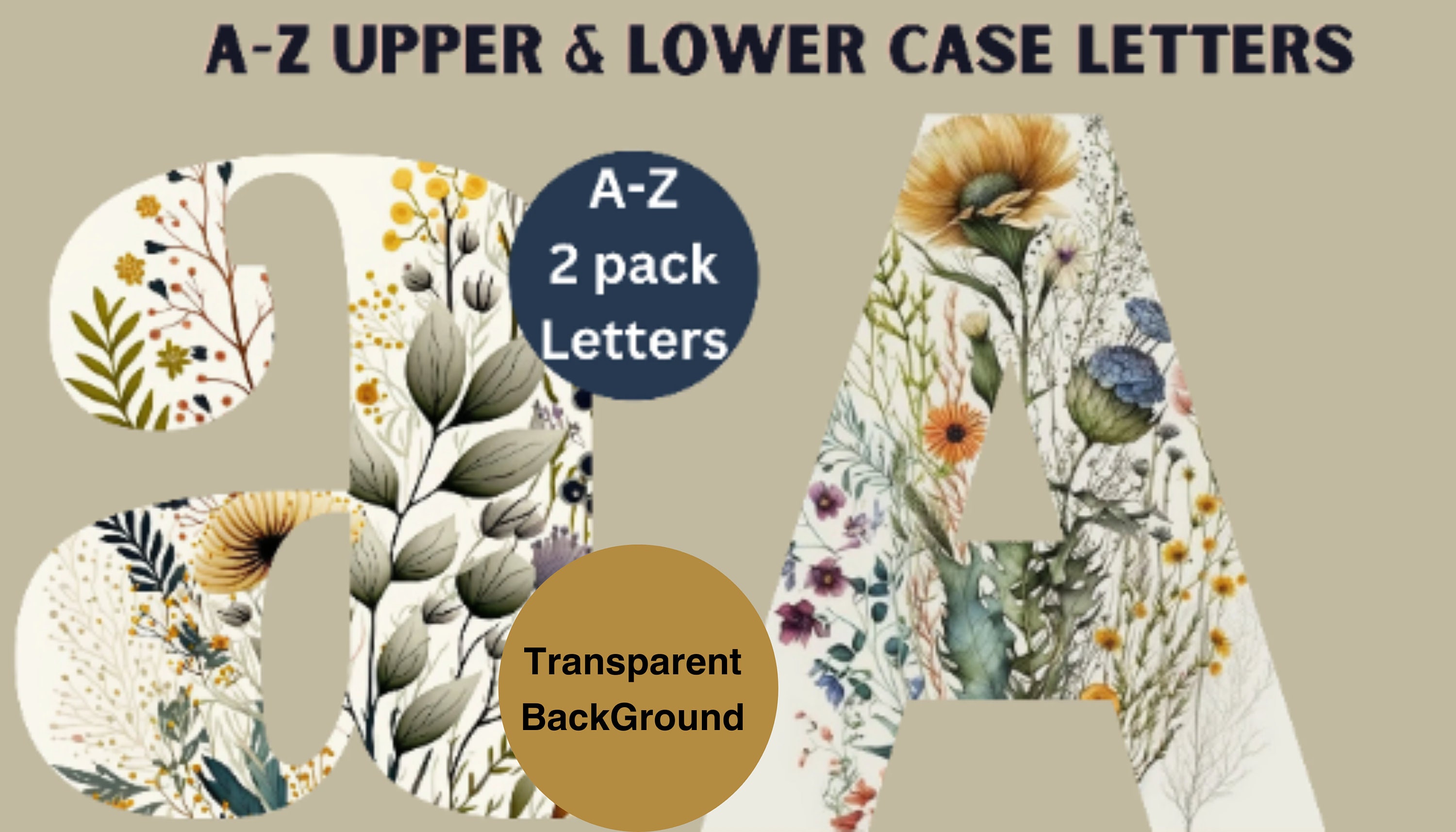 Alphabet Boho Floral Png, 26 Floral Letters Clipart, 2 Sets Digital ...