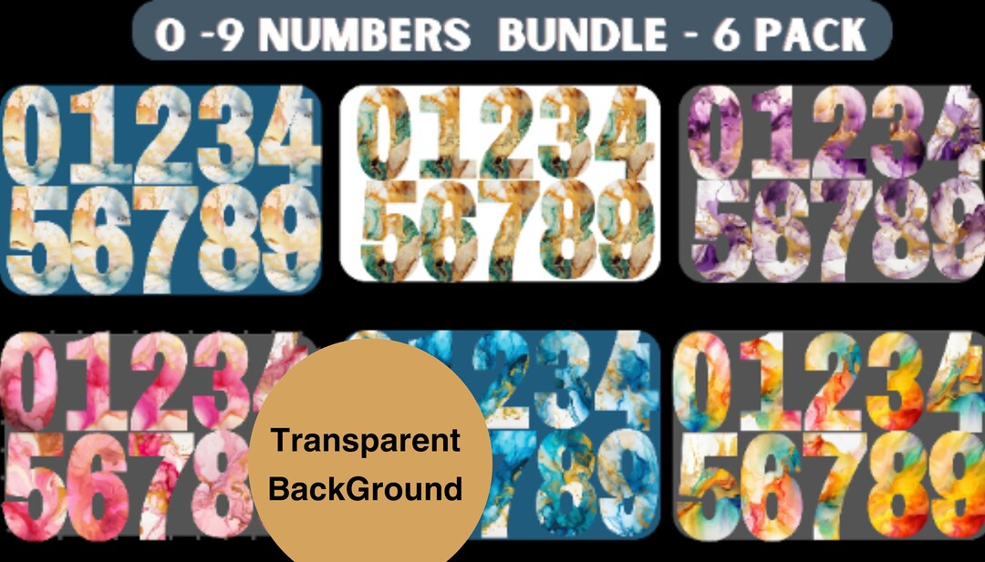 5 Modern Print Doodle Numbers PNG Bundle,gradient Print, Design Hand ...