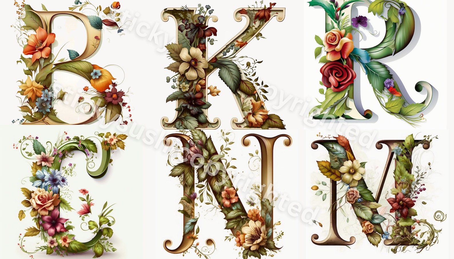 Alphabet Watercolor Png, 26 Floral Letters Clipart, Digital Print ...
