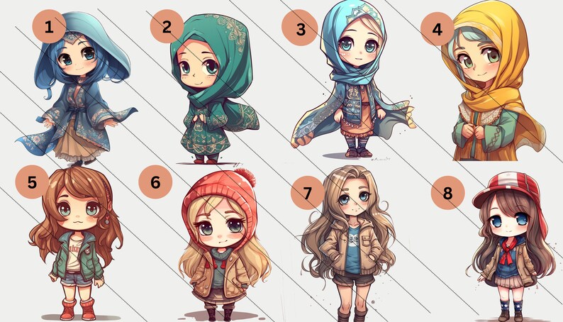 Western Girl Chibi Clipart Bundle, Cute Classic Little Girl, Vintage ...